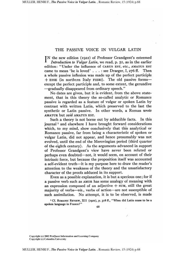 The Passive Voice in Vulgar Latin | PDF