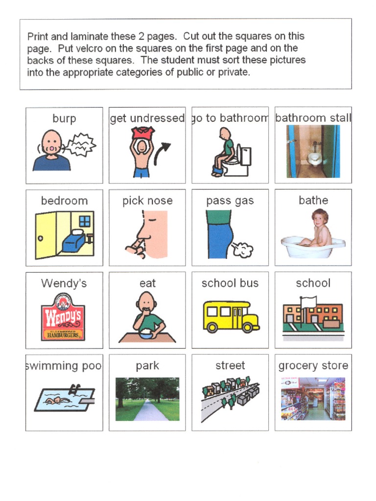 Kids Game - Public vs. Private Tasks | Download Free PDF | Bathroom