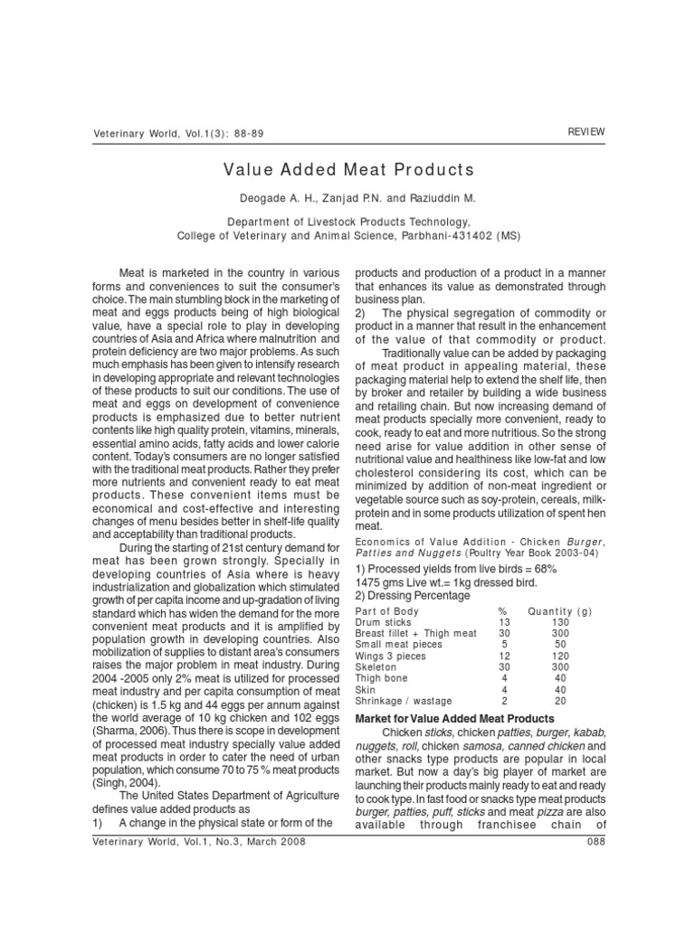 Value Added Meat Products Overview | PDF | Meat | Nutrients
