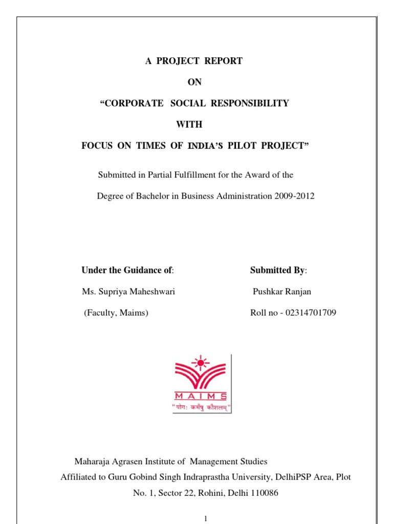 Pushkar's-A Project Report - CSR | PDF | Corporate Social ...