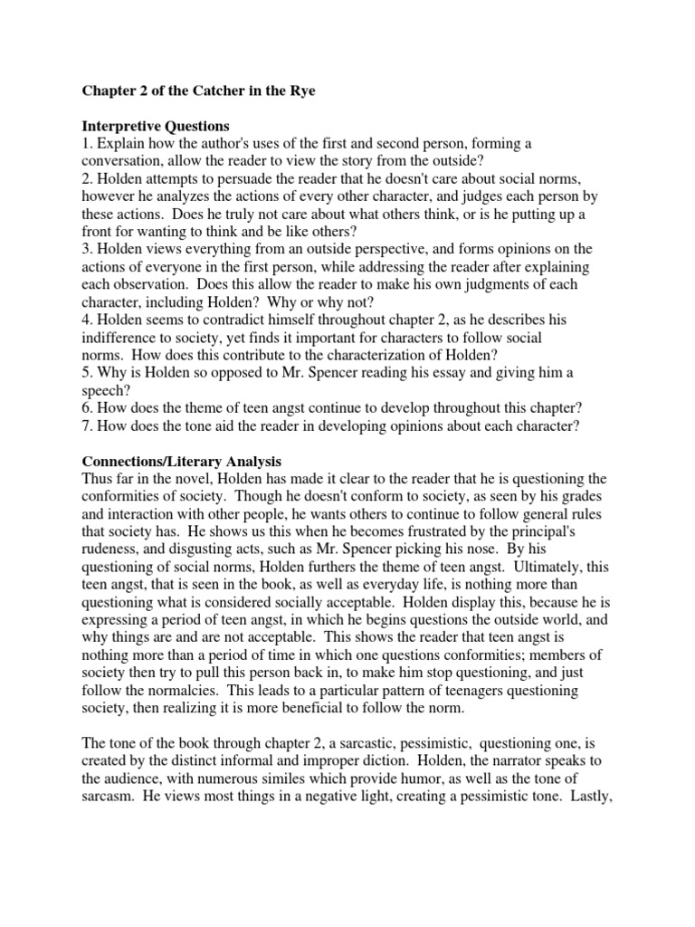 Chapter 2 of The Catcher in The Rye | PDF | Norm (Social) | Narration