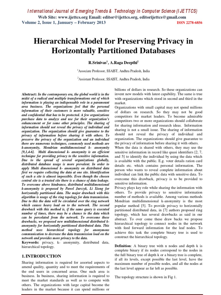 Hierarchical Model For Preserving Privacy in Horizontally Partitioned Databases | PDF | Network ...