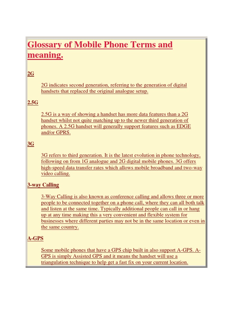 Glossary of Mobile Phone Terms and Meaning | PDF | Subscriber Identity ...