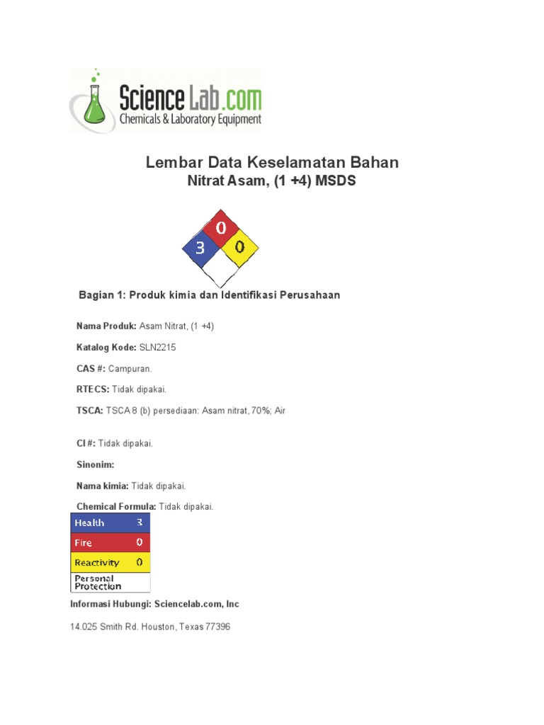 MSDS Asam Nitrat Translated | PDF