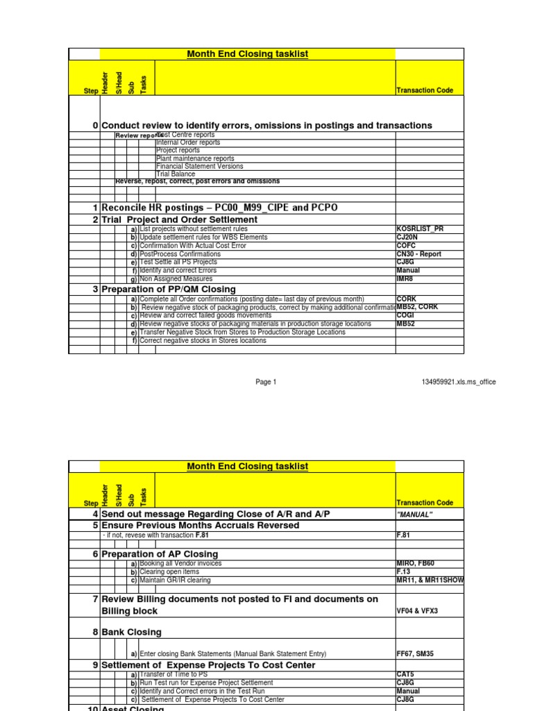 Month End Closing Tasklist | PDF | Expense | Cheque
