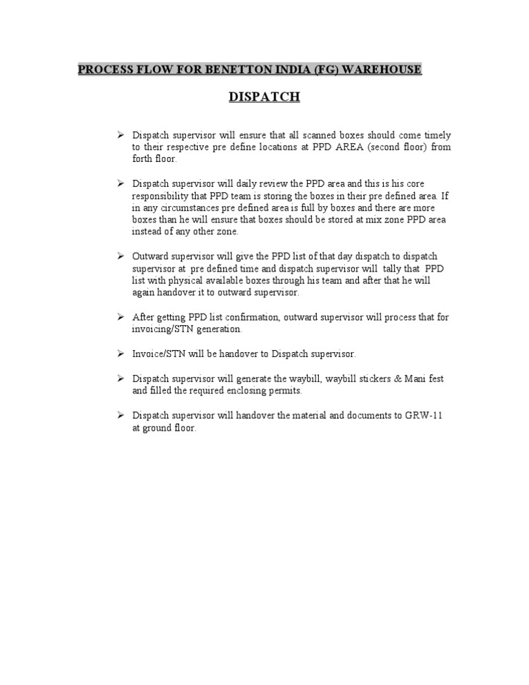 Dispatch Process Flow | PDF | Business
