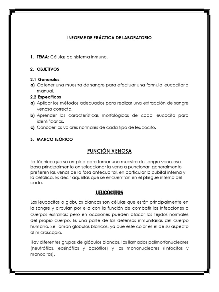 INFORME DE PRÁCTICA DE LABORATORIO.docx | Leucocito | Anatomía