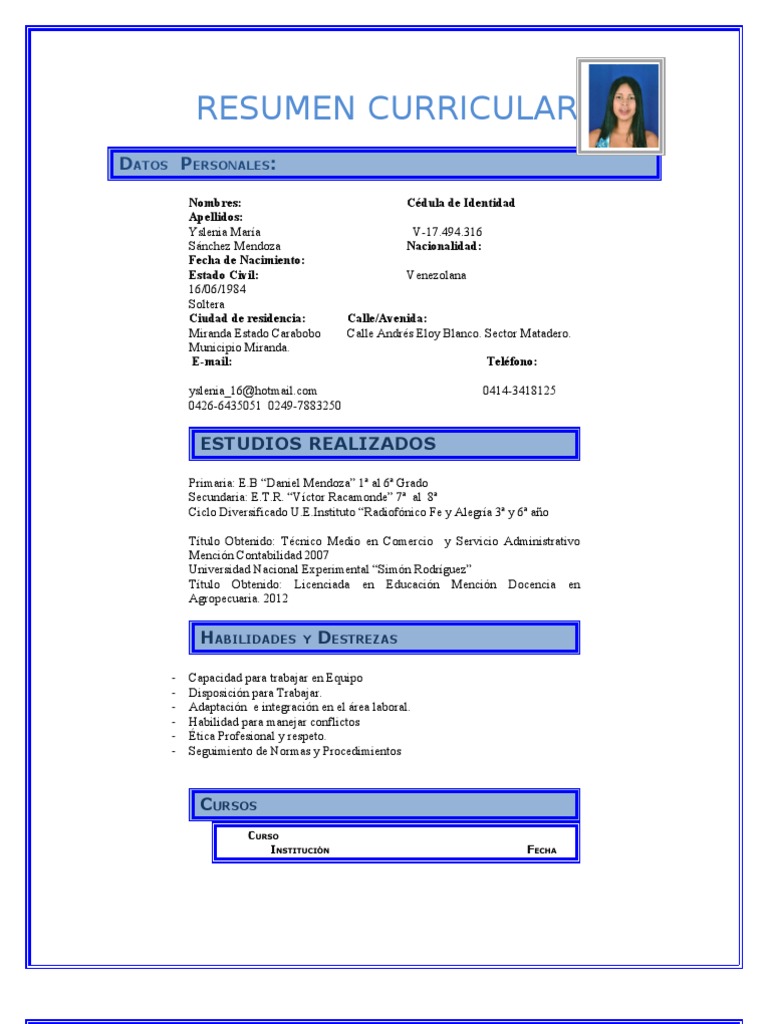 Resumen Curricular Nuevo Modelo | PDF