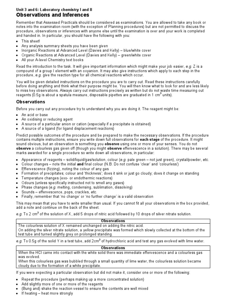Unit 3 and 6: Laboratory chemistry I and II - Making accurate ...