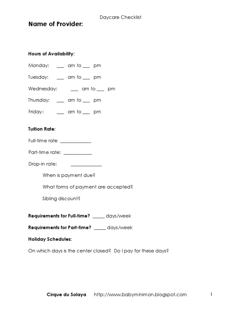Essential Daycare Checklist Guide | PDF | Wellness