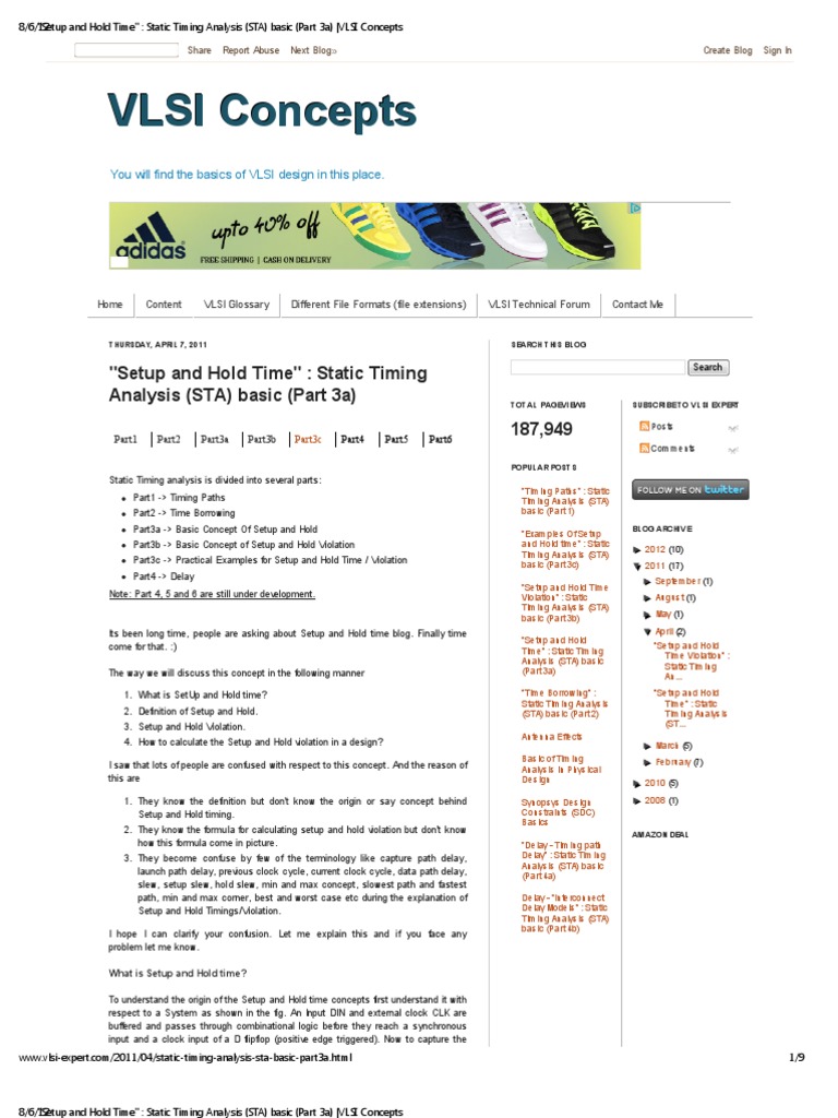 Setup and Hold Time - Static Timing Analysis (STA) Basic (Part 3a) - VLSI Concepts | PDF ...