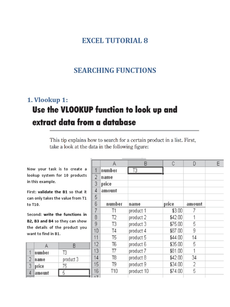 Excel Tutorial 8: 1. Vlookup 1 | PDF