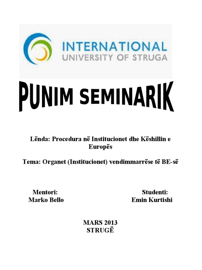 Punim Seminarik - Organet Vendimmarrese Te UE-së | PDF
