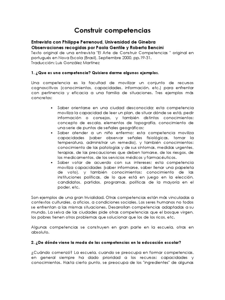 Perrenoud PH (2000) Construir Competencias Entrevista Con Philippe ...