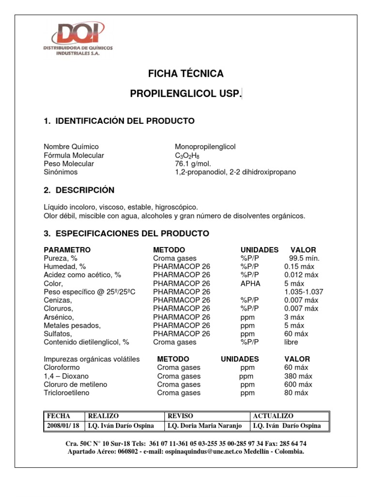 Propilenglicol Usp | PDF | Solubilidad | Solvente