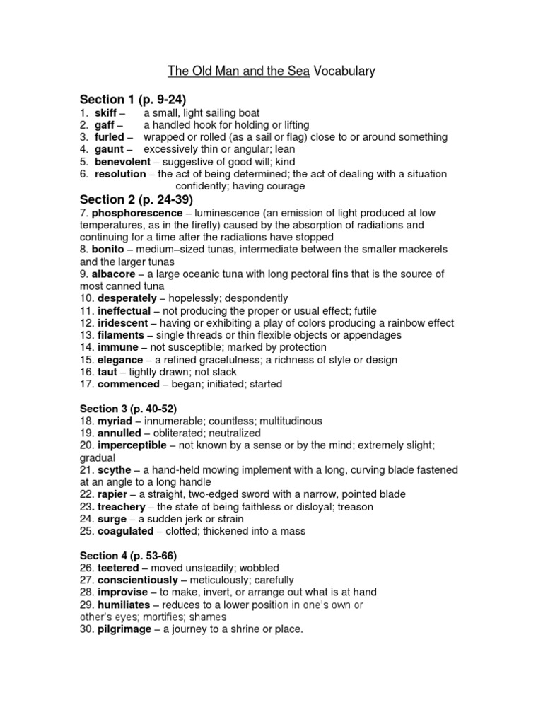 Section 1 (P. 9-24) : The Old Man and The Sea Vocabulary | PDF | Nature