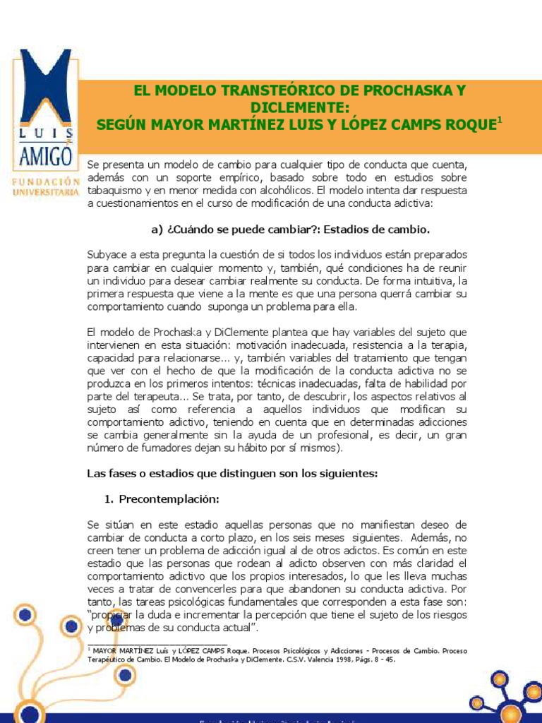 Modelo Transteorico Prochaska y Diclemente | PDF | Comportamiento ...