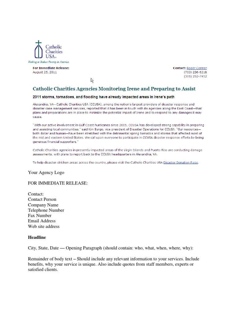 Disaster: Press Release Template | PDF
