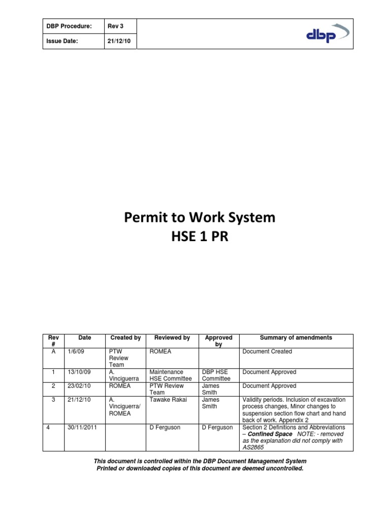 Permit To Work System HSE 1 PR Nov11 | PDF | Combustion | Natural Gas