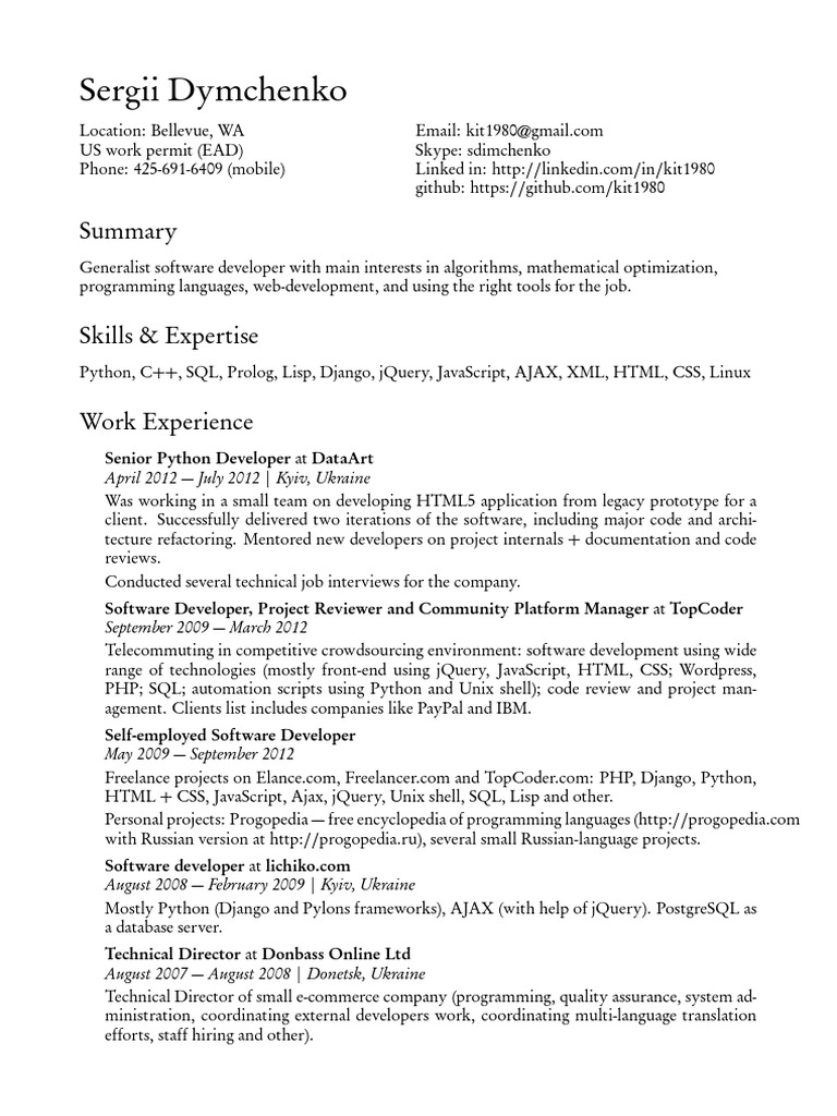 Sergii Dymchenko Resume | PDF | J Query | Python (Programming Language)