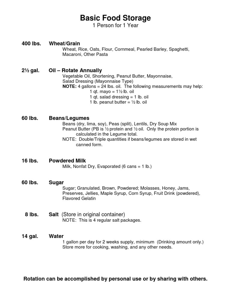 Basic Food Storage | PDF