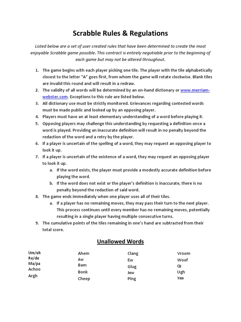 Scrabble Game Rules & Guidelines | PDF
