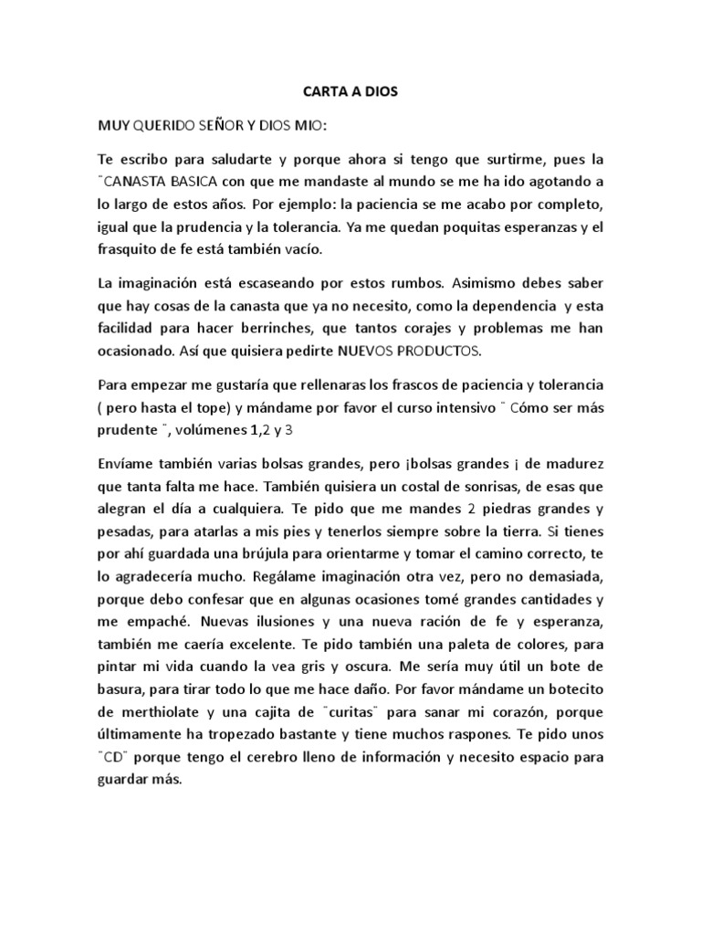 Carta a Dios: Peticiones y Reflexiones | PDF