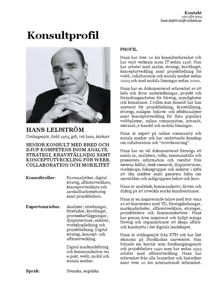 Hans Leijström - Konsultprofil | PDF