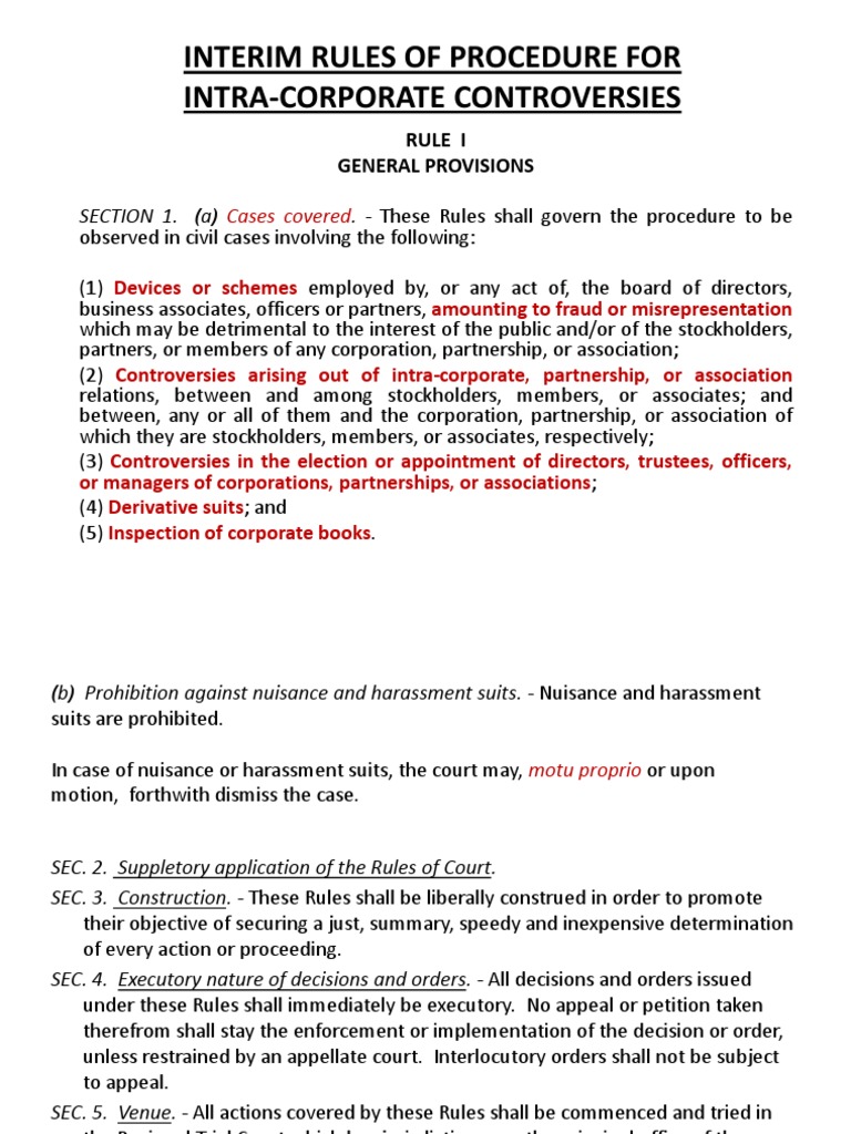 Interim Rules of Procedure Governing Intra-Corporate Controversies ...