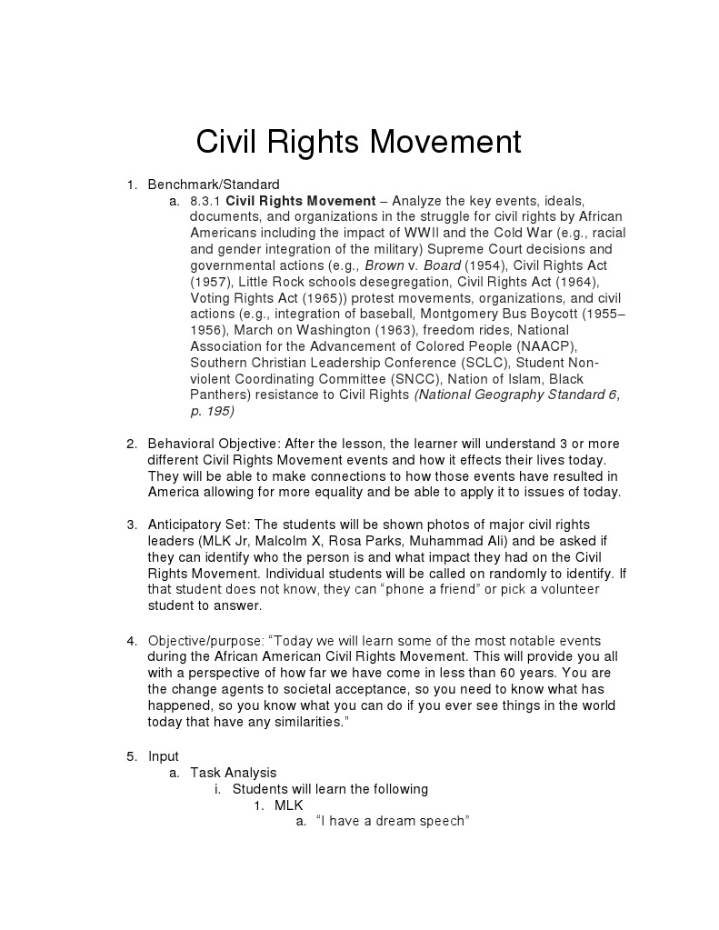 Civil Rights Movement Lesson Plan | PDF | Learning | Cognition