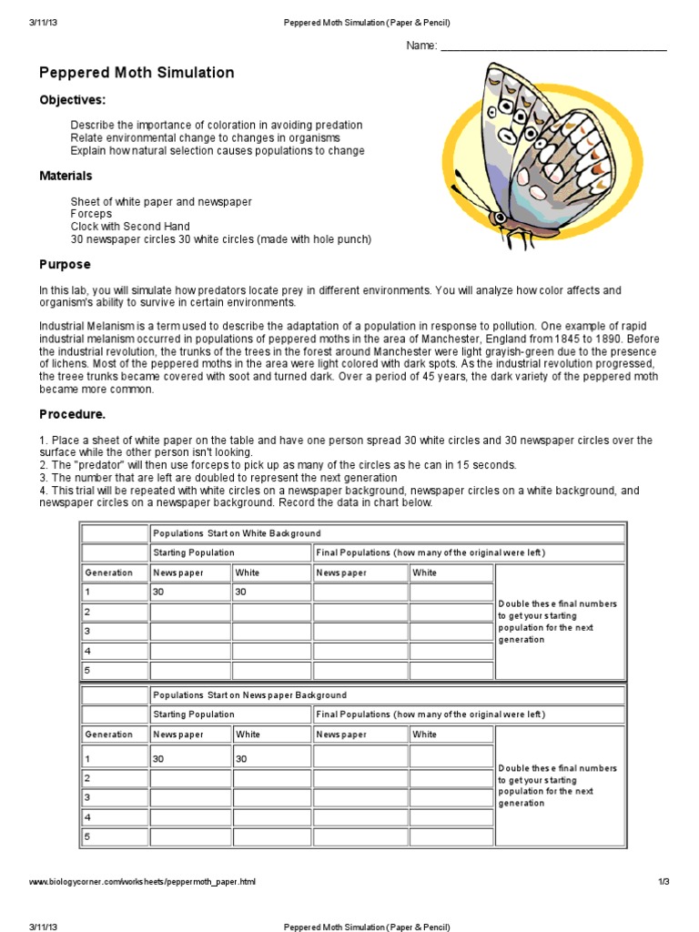 Peppered Moth Simulation (Paper | PDF | Nature