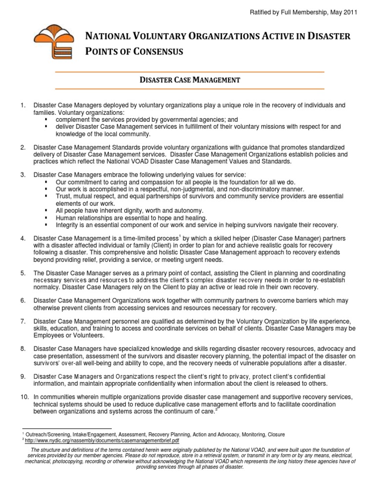 Disaster: VOAD Disaster Case Management | Recovery Approach | Government