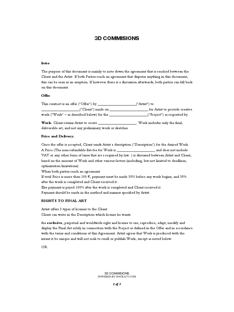 3D Artist Contract Agreement Template | PDF | Law