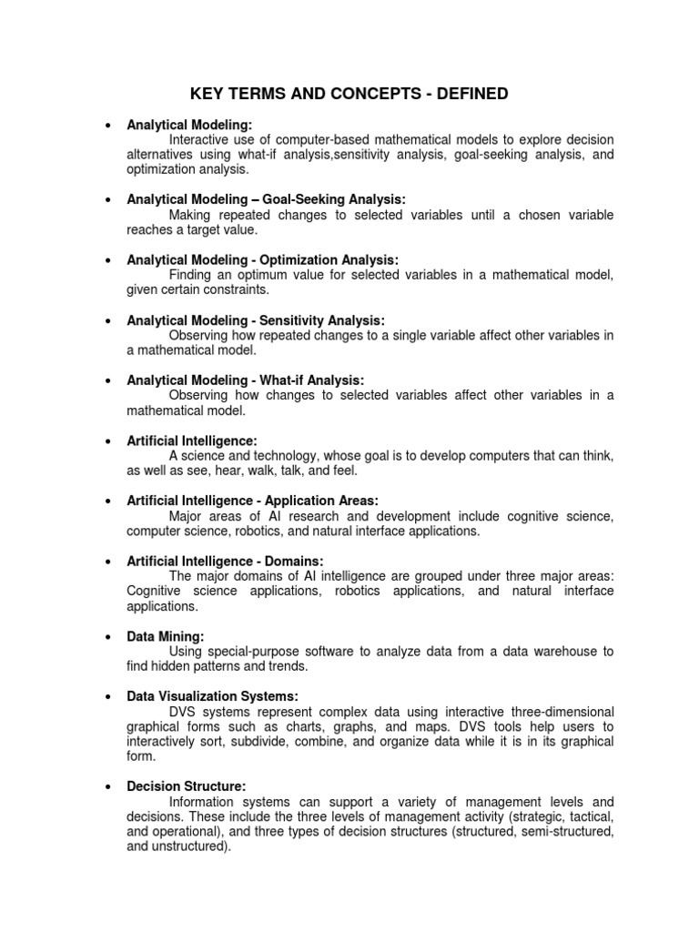 Key Terms and Concepts - Defined: - Goal-Seeking Analysis | PDF ...
