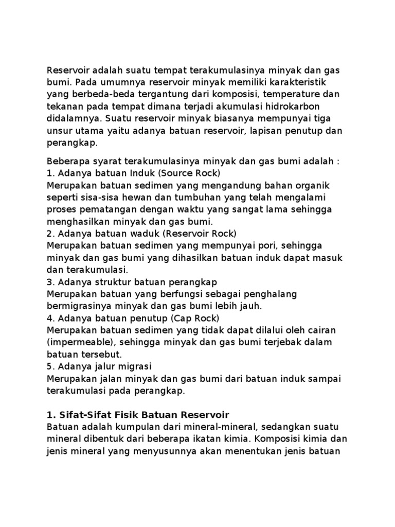 Reservoir Adalah Suatu Tempat Terakumulasinya Minyak Dan Gas Bumi | PDF