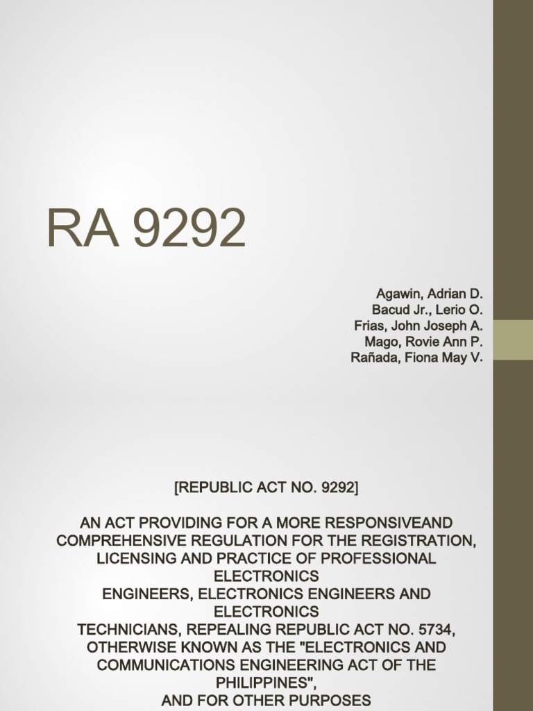 ECE LAWS RA 9292 Part1 | PDF | Licensure | Engineer
