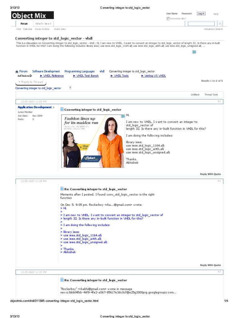 Converting Integer To STD - Logic - Vector | PDF | Vhdl | Internet Forum