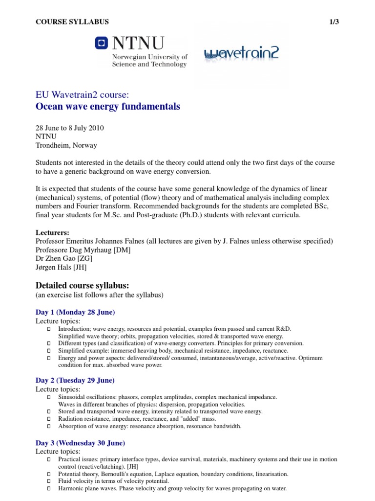Detail Syllabus Ocean Wave Energy | PDF | Waves | Electromagnetic Radiation