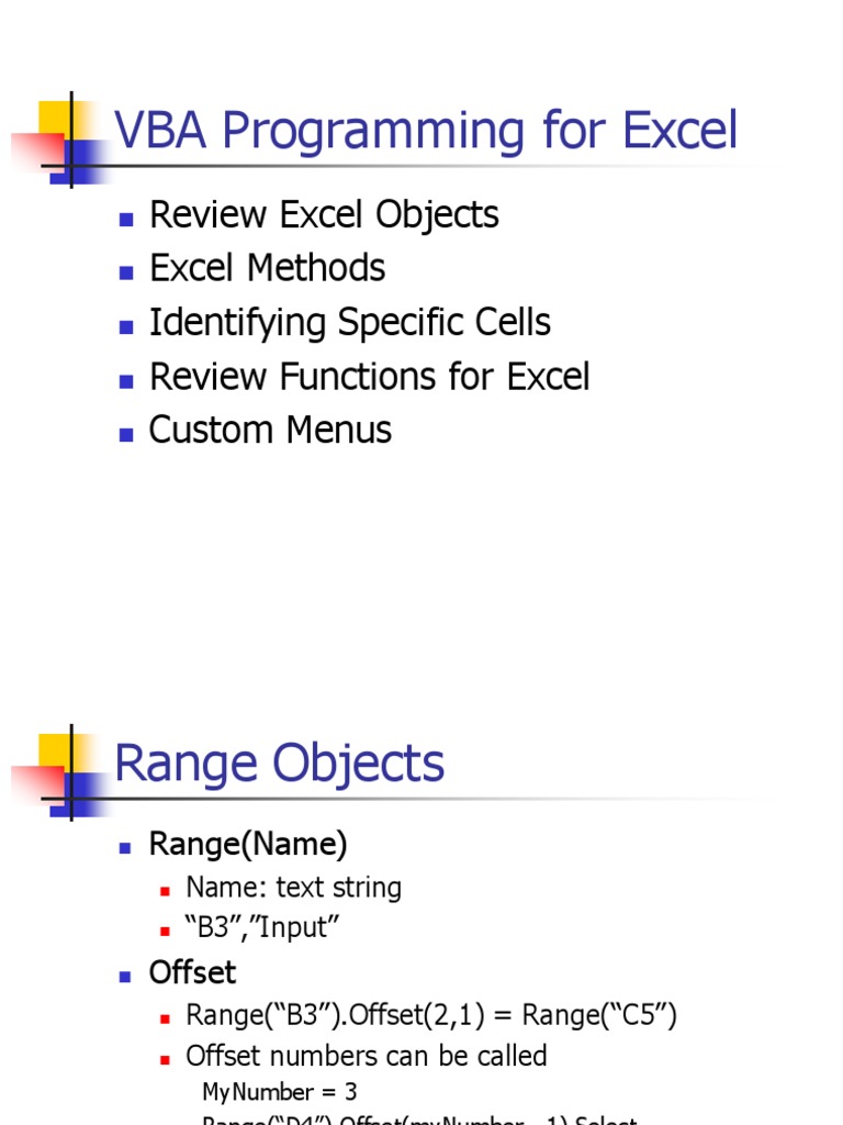 VBA Programming For Excel | PDF | Microsoft Excel | Spreadsheet