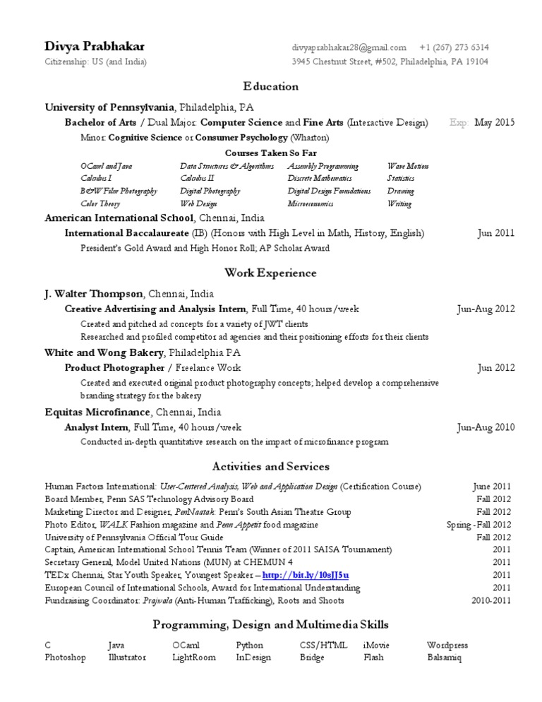 Divya Prabhakar's Educational and Work Profile | PDF
