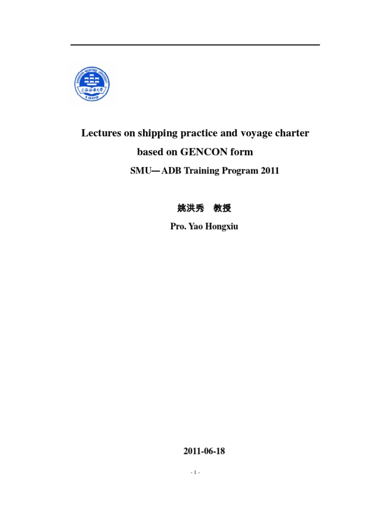 Shipping Practice and Voyage Charter Based On GENCON Form | PDF ...