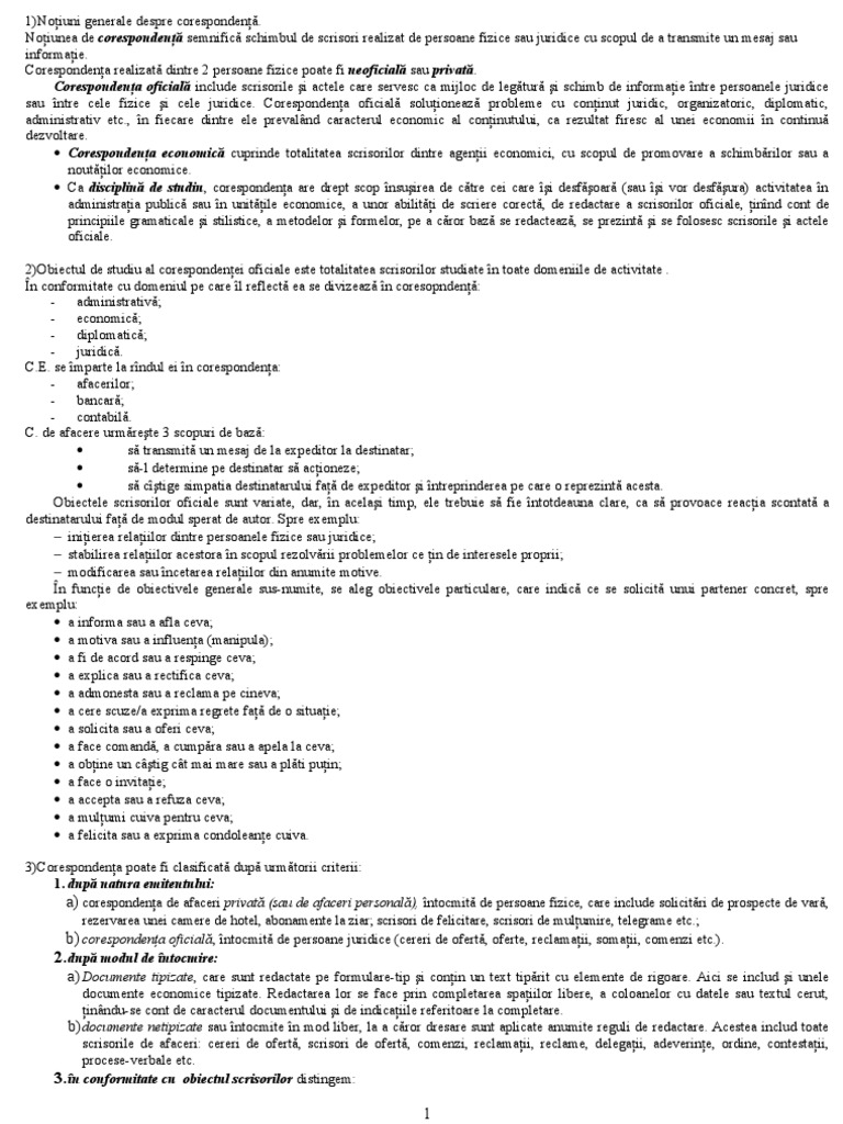 Corespondenta Economica - Copiute Pentru Examen. (Conspecte - MD) | PDF