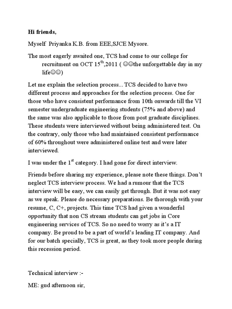 TCS Experience | PDF