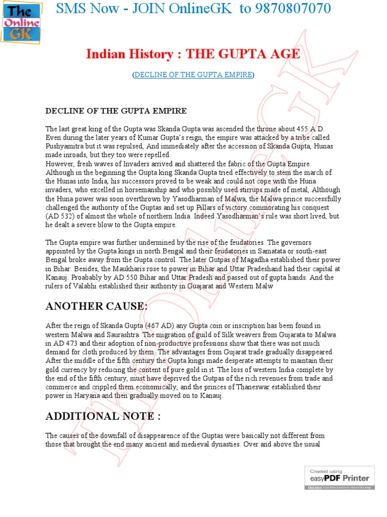 Indian History The Gupta Age Decline of The Gupta Empire | PDF | Asia ...