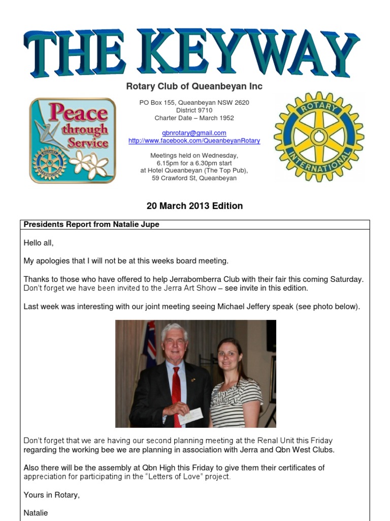 Rotary Club of Queanbeyan Inc: 20 March 2013 Edition | PDF | Meal