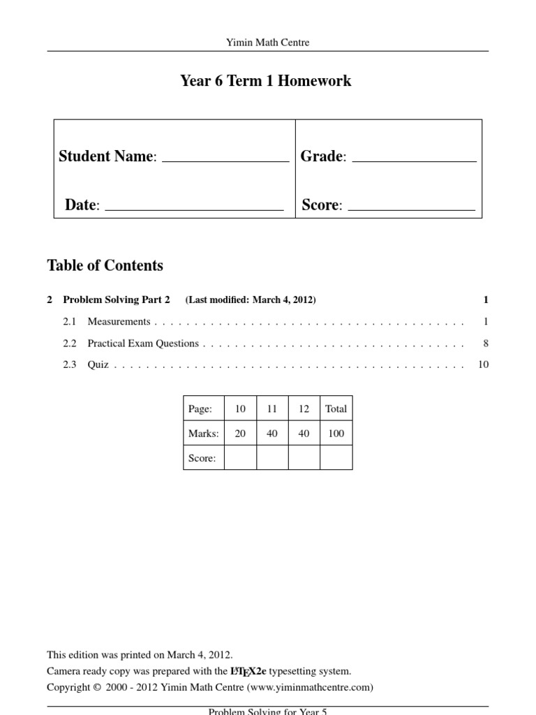 Maths Problem Solving - For Children of Year 6 / Grade 6 | PDF ...