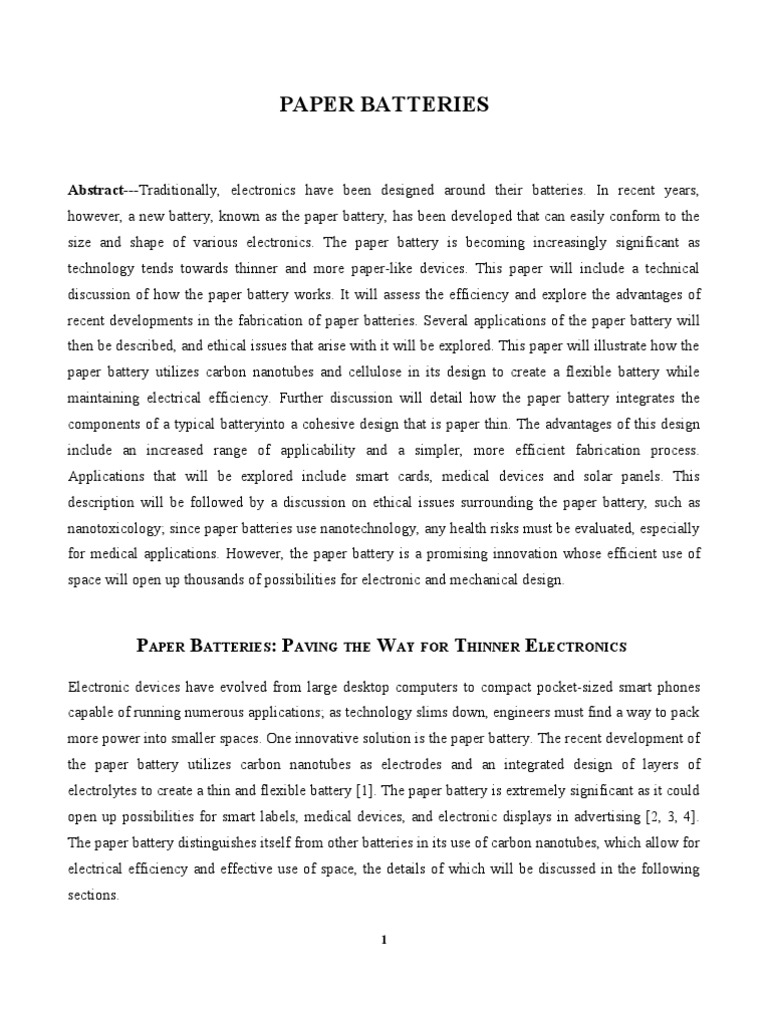Paper Batteries: P B: P W T E | PDF | Nanotoxicology | Battery ...
