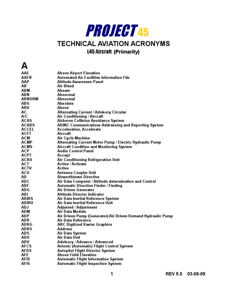 Project: Technical Aviation Acronyms | PDF | Business | Computers