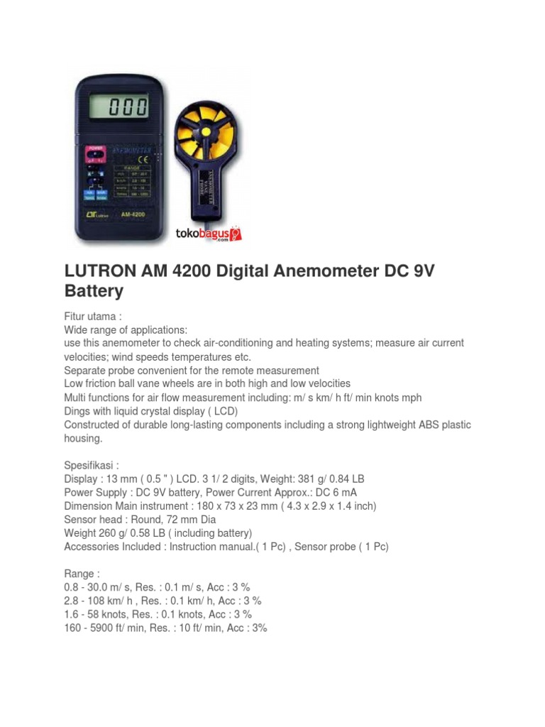 Lutron AM-4200 Anemometer Overview | PDF