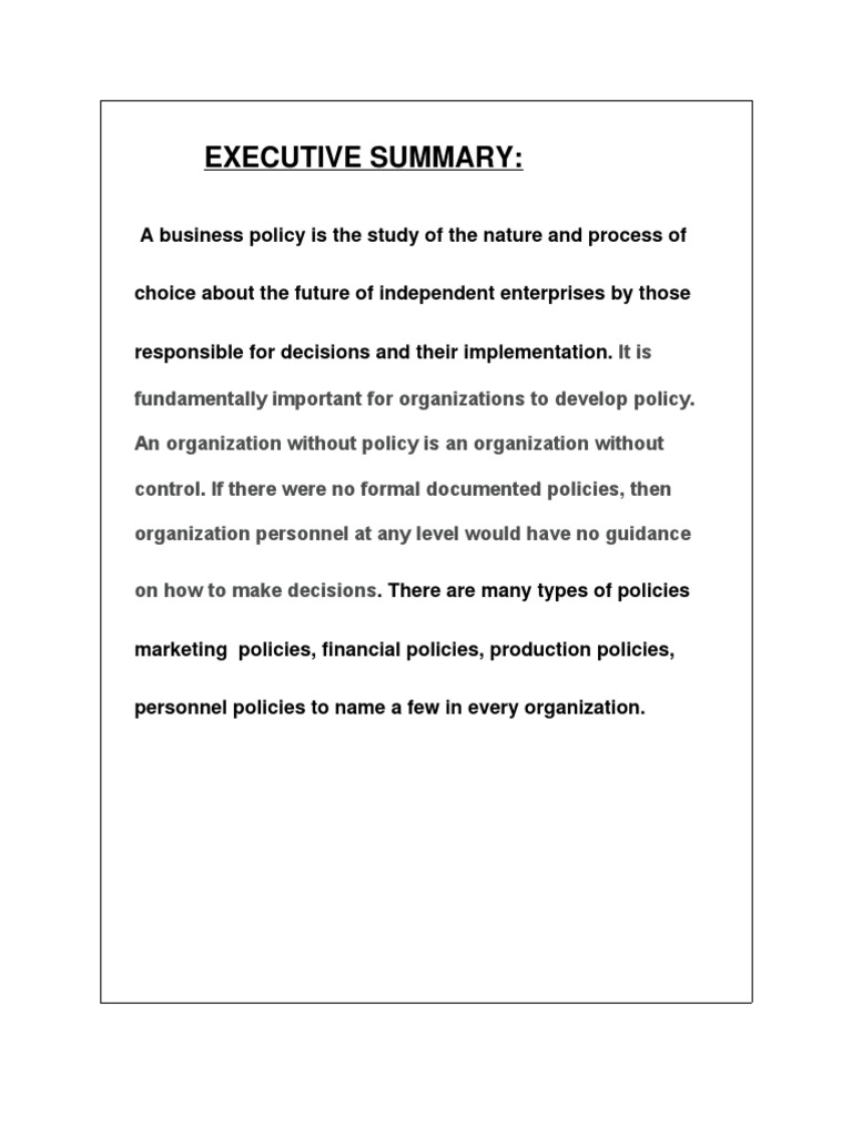 Executive Summary | PDF | Swot Analysis | Strategic Management